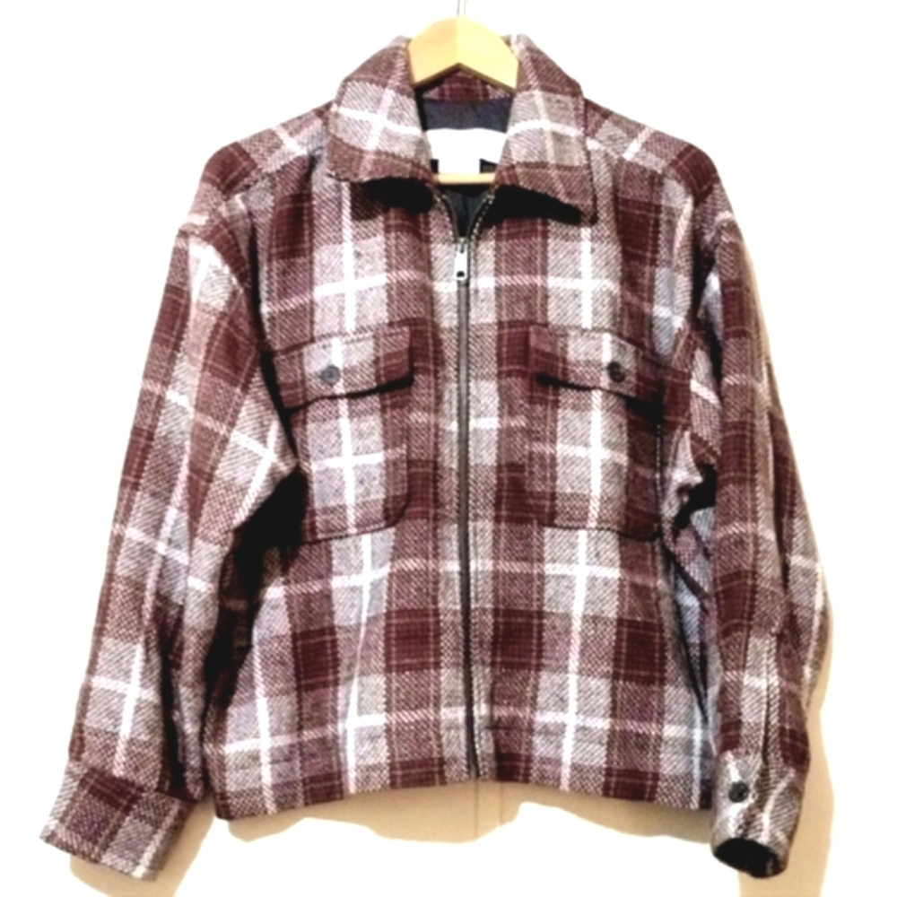 Treasure & Bond Tartan Plaid Tweed Utility Jacket - Gem